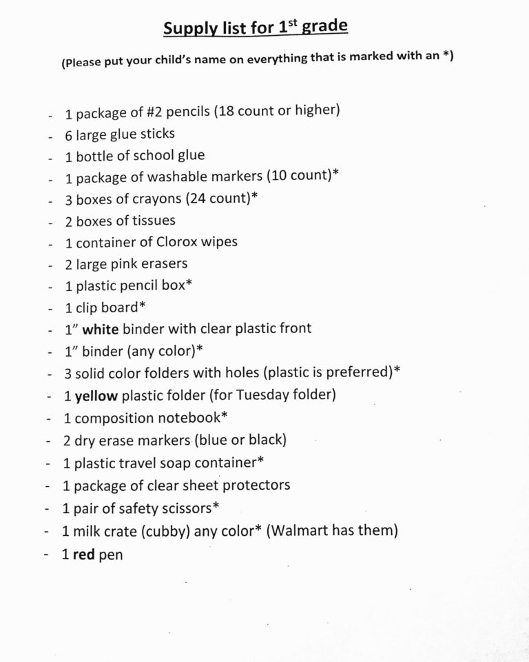 1st Grade 2016 Supply List - TOCS • K-12 Christian School • Preschool ...